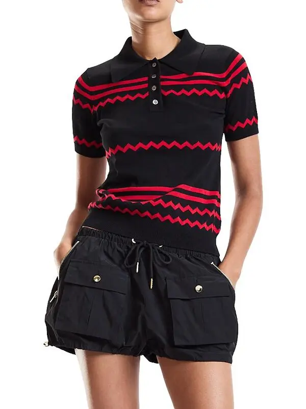 Cynthia Rowley Ziggy Cropped Knit Polo - Black