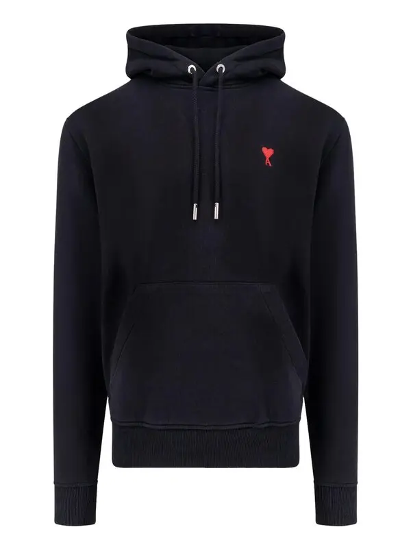 AMI Paris Cotton Hoodie With Embroidered Logo - Black