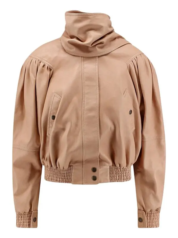Chloé Leather Jacket With Quilted Stand-up Collar And Removable Scarf - Pink