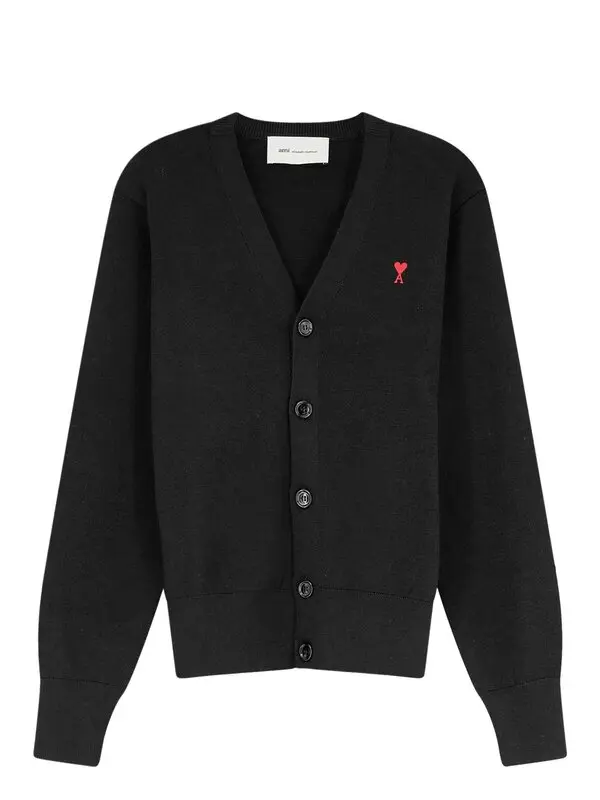 AMI Paris Wool Cardigan With Logo Embroidery - Black