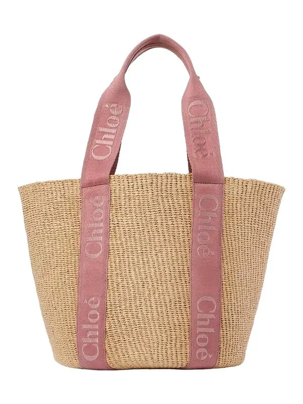 Chloé Woody Raffia Shoulder Bag - Beige