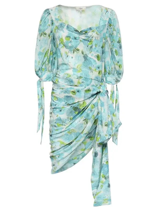 Chloé Silk Dress With Multicolor Floral Print - Blue