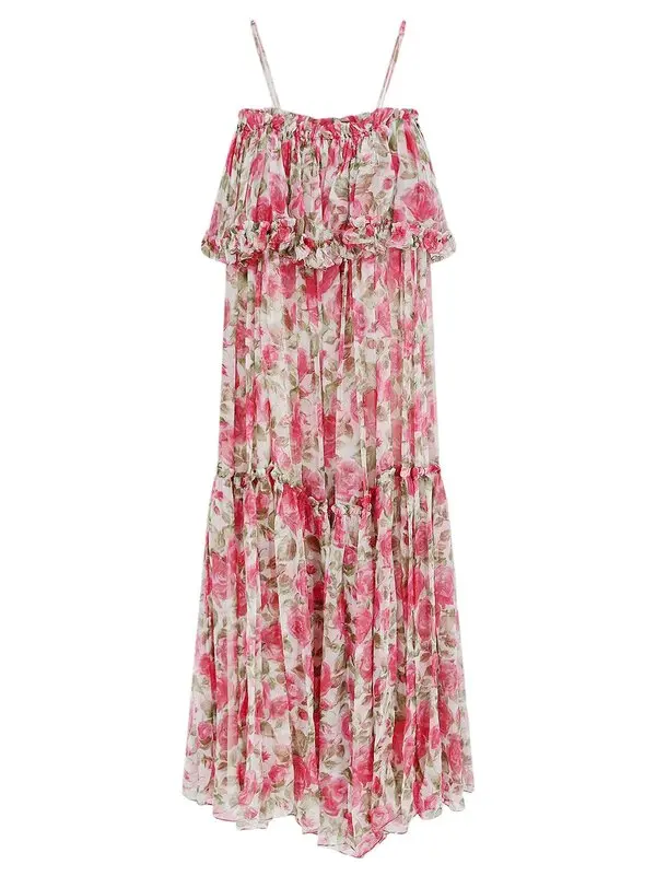 Chloé Silk Long Dress With Floral Print - Pink