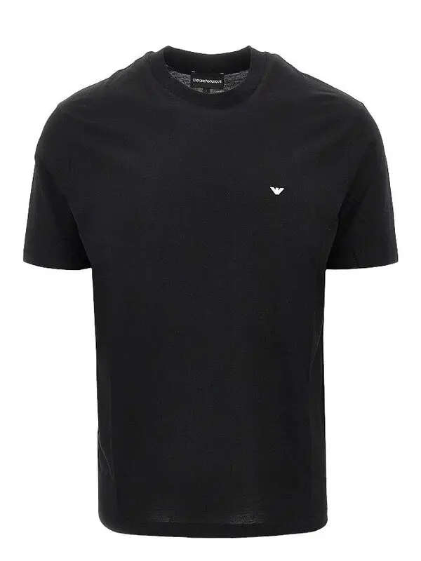 Emporio Armani Lyocell And Cotton Blend T-hirt With Logo - Black