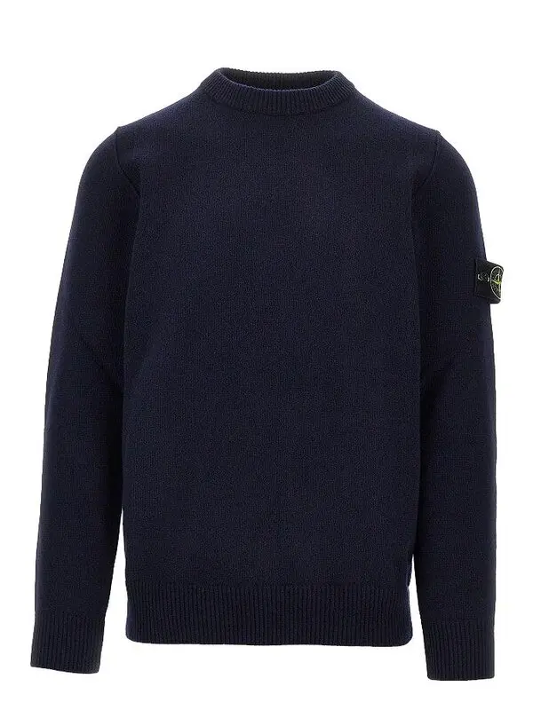 Stone Island Virgin Wool-blend Sweater With Logo Badge - Blue
