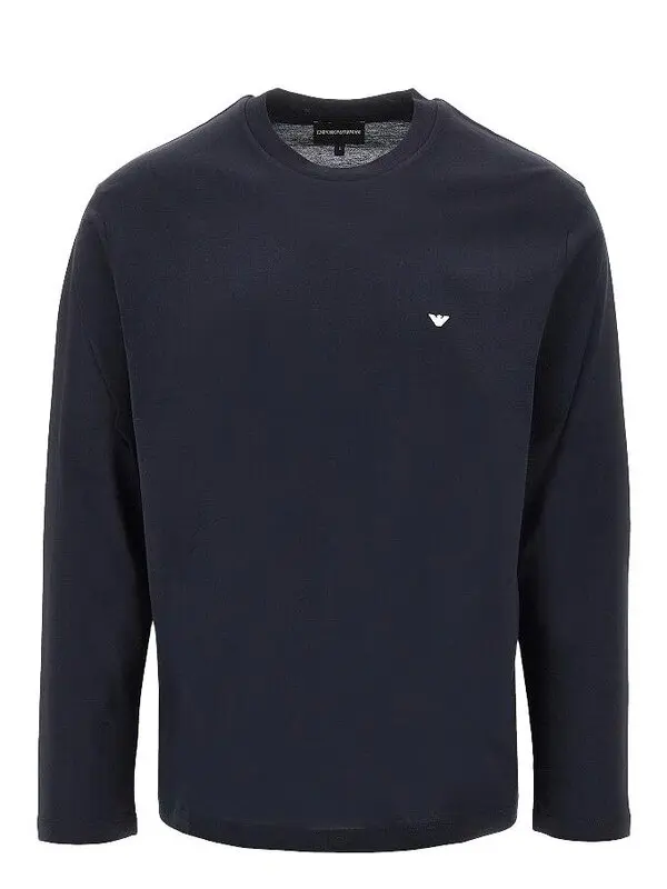 Emporio Armani Lyocell And Cotton Blend T-hirt With Logo - Blue