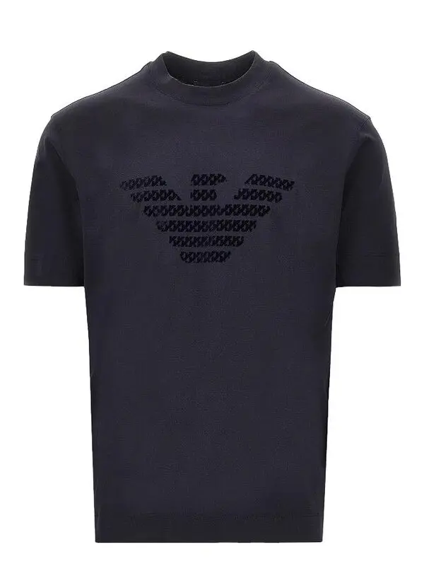 Emporio Armani Lyocell And Cotton Blend T-hirt With Logo - Blue