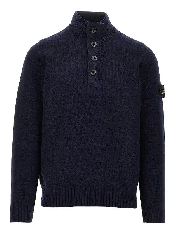 Stone Island Knitted Sweater With Logo Badge - Blue