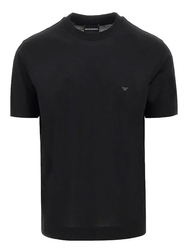 Emporio Armani Lyocell And Cotton Blend T-hirt With Logo - Black