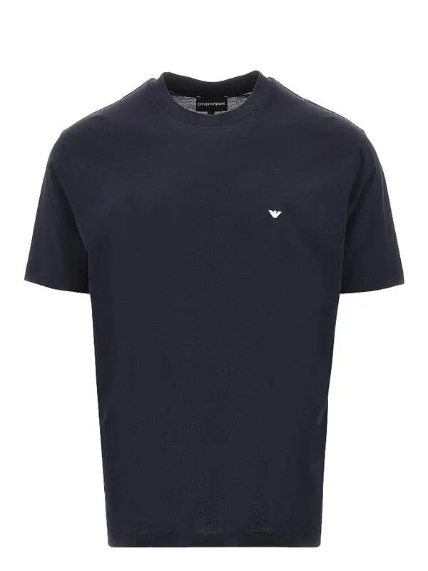 Emporio Armani Lyocell And Cotton Blend T-hirt With Logo - Blue
