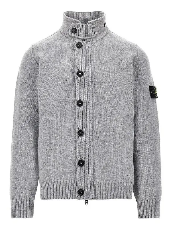 Stone Island Knitted Virgin Wool-blend Cardigan - Grey