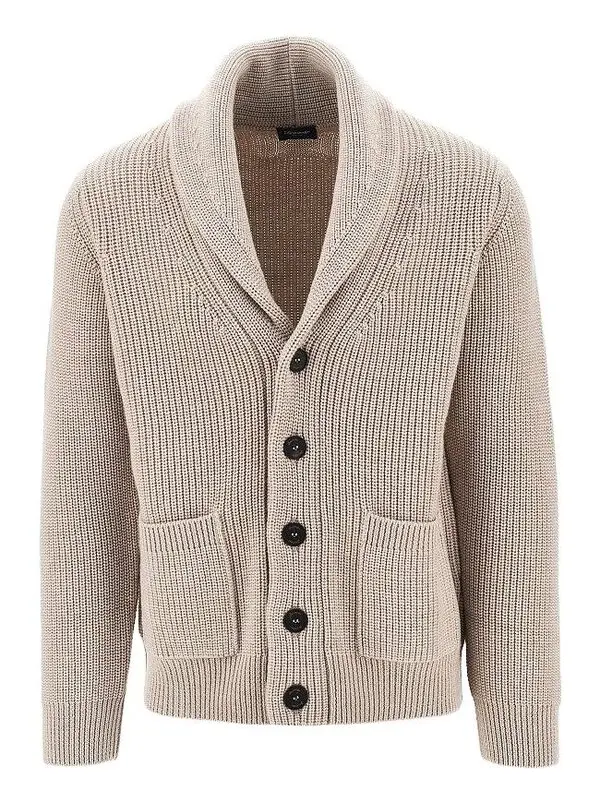 DRUMOHR Merino Wool Shawl Collar Cardigan - Beige