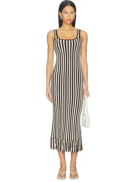 Amanda Uprichard Jolie Midi Dress In Brown - Cocoa Combo