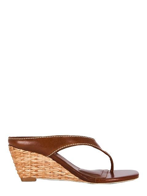 Simkhai Hazel Leather Thong Wedge In Brown - Saddle