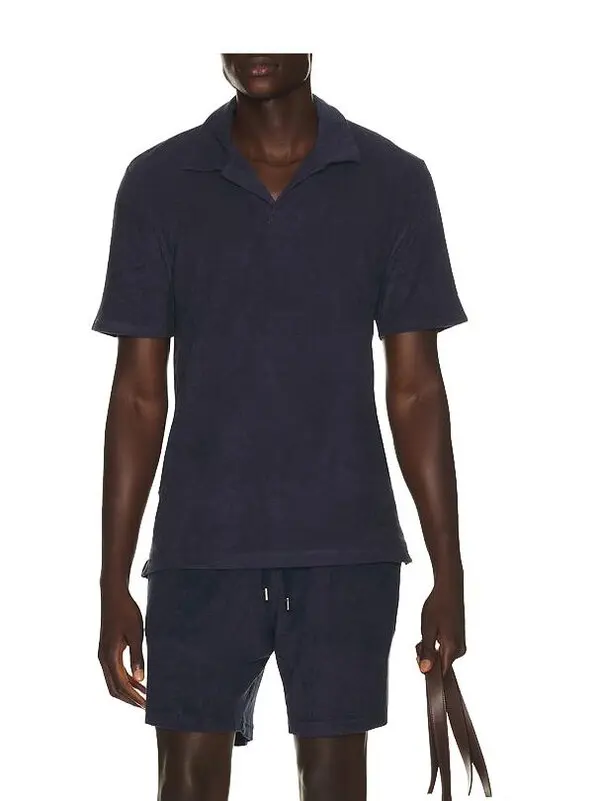 Frescobol Carioca Faustino Terry Cotton Blend Polo Short Sleeve In Navy - Navy Blue