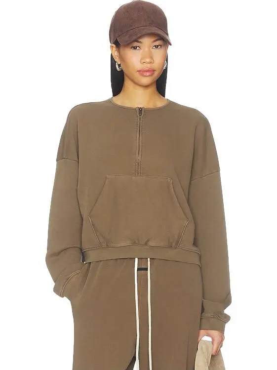 Fear Of God Relaxed Half Zip Sweater In Green - Washed Moss