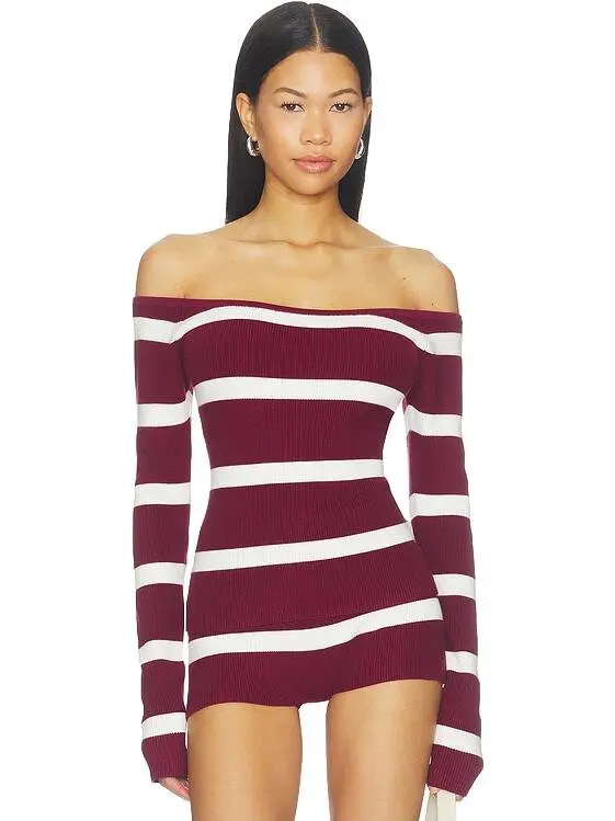 SNDYS. Carla Top In Burgundy - Cherry Stripe
