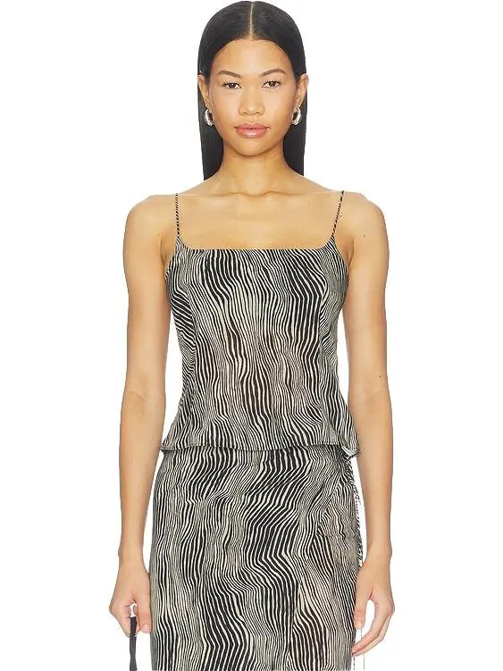 ST. AGNI Savannah Silk Cami Top In Black & White - Sand