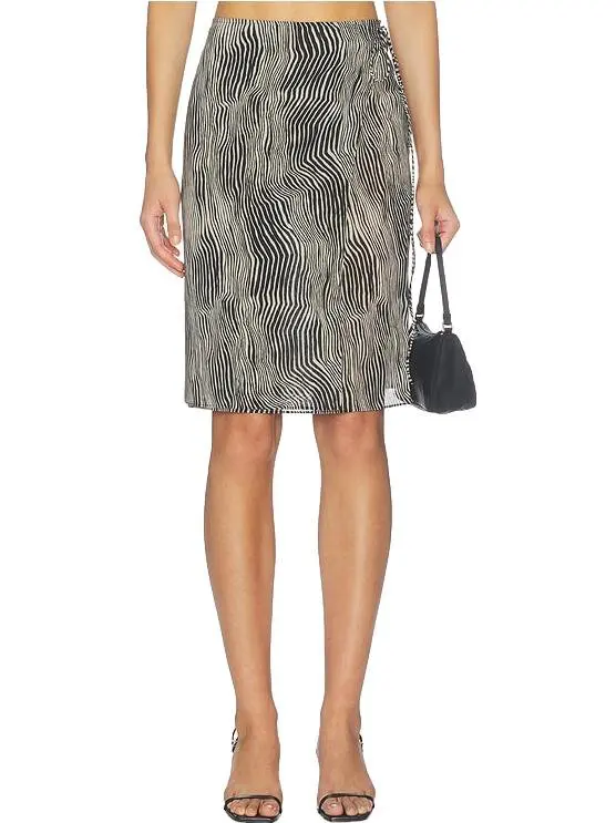 ST. AGNI Savannah Silk Wrap Skirt In Black & White - Sand