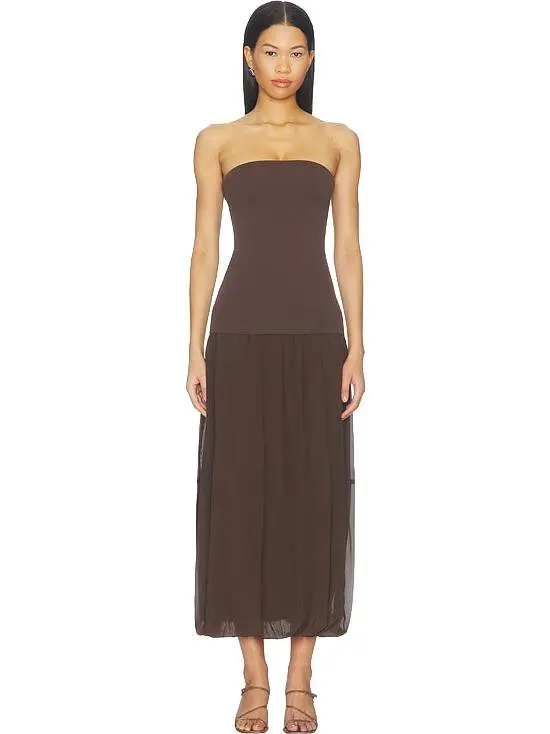 ST. AGNI Strapless Balloon Hem Dress In Brown - Cedar