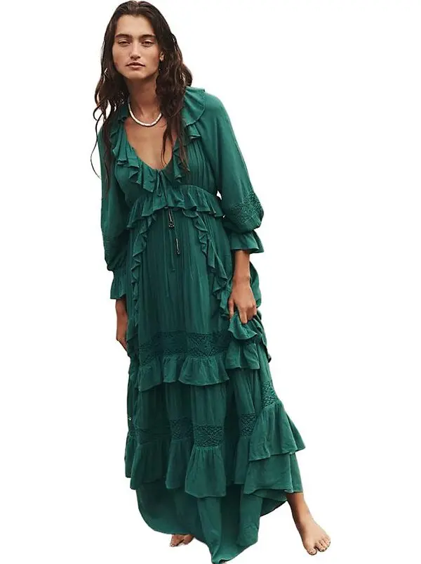 Free People Isobel Maxi Dress With Ruffles And Lace - Bayou