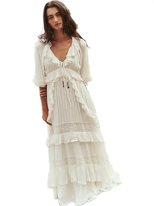 Free People Isobel Maxi Dress With Ruffles And Lace - Sugar Swizzle