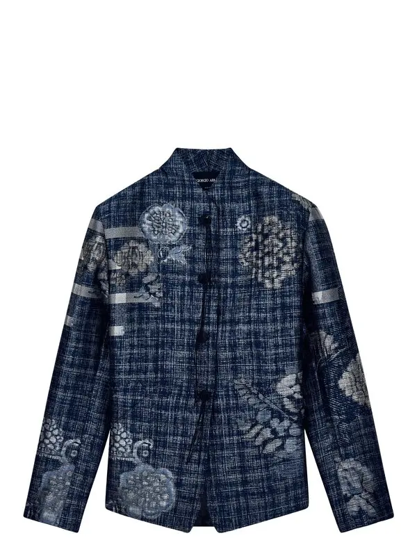 Giorgio Armani Floral Jacquard Blazer With A Guru Collar And Tassel Button - Blue