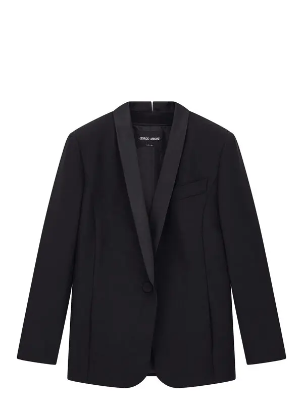 Giorgio Armani Tuxedo Jacket In Silk Cady With Satin Shawl Collar - Black