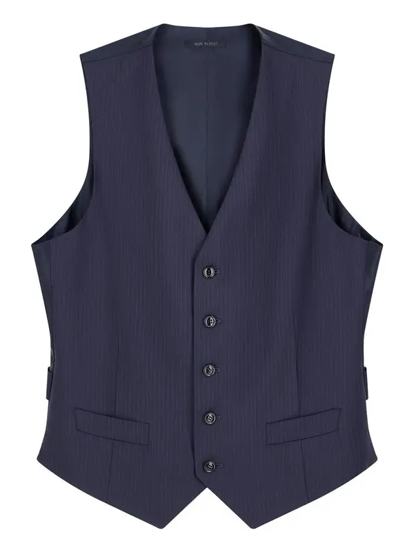 Giorgio Armani Single-breasted Pinstripe Vest In Pure Virgin Wool - Navy Blue