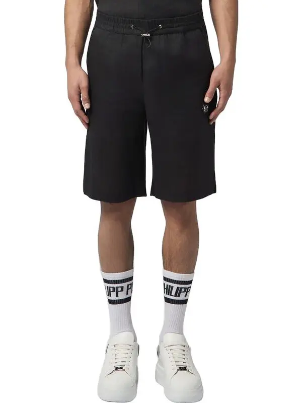 Philipp Plein Linen Bermuda Shorts With Drawstring Waist - Black