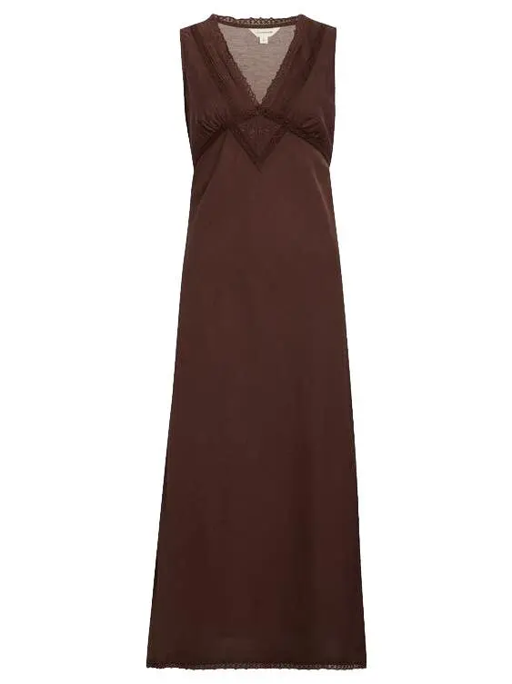 Lucky Brand Lace Trim Midi Dress - Chicory Coffee