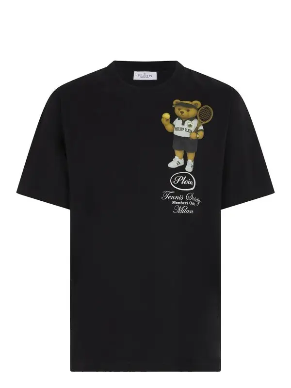 Philipp Plein Round Neck T-shirt Teddy Tennis Society - Black