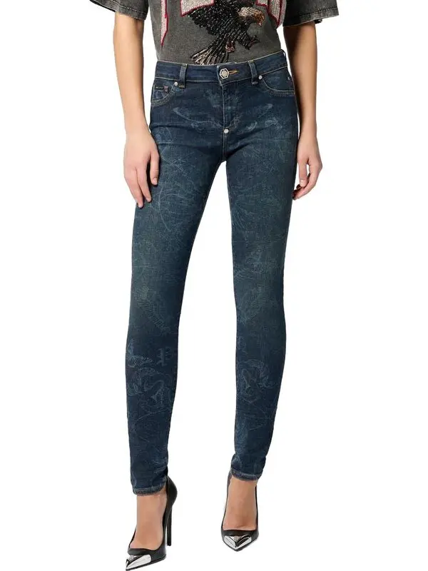 Philipp Plein Butterfly Tattoo Jeggings - Dotline Blue