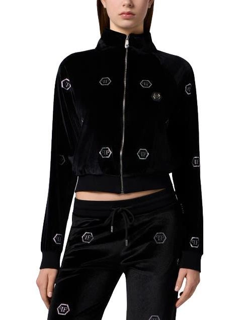 Philipp Plein Chenille Track Jacket With Crystal Monogram - Black