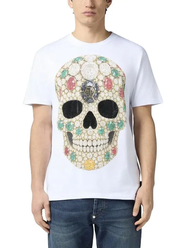 Philipp Plein Round Neck T-shirt Skull Stones - White