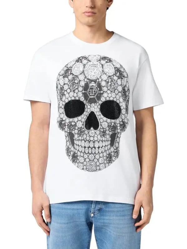 Philipp Plein Round Neck T-shirt Skull Stones - White/black