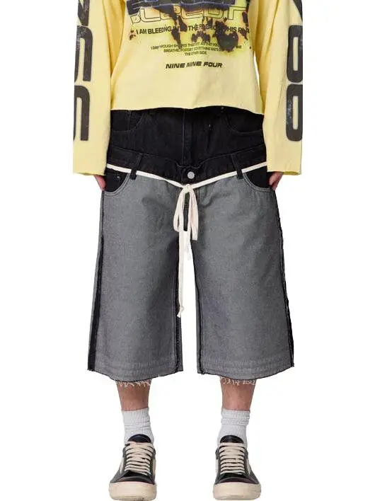 Mnml Ultra Baggy Inside Out Denim Shorts - Black Multi