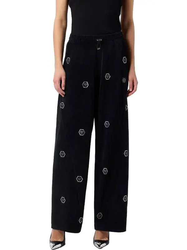 Philipp Plein Chenille Skater Fit Tracksuit Pants Monogram Strass - Black