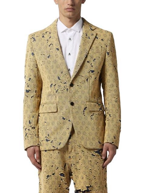 Philipp Plein Destroyed Denim Jacquard Blazer Monogram - Beige