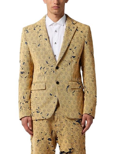 Philipp Plein Destroyed Denim Jacquard Blazer Monogram - Beige