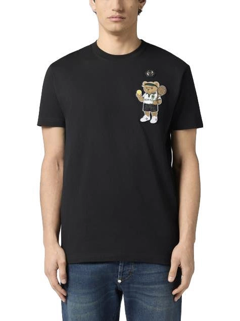 Philipp Plein Round Neck T-shirt Teddy Tennis Patch - Black