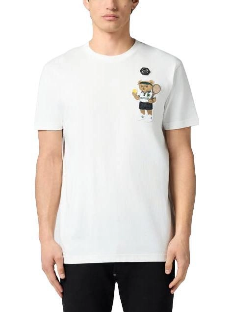 Philipp Plein Round Neck T-shirt Teddy Tennis Patch - Offwhite