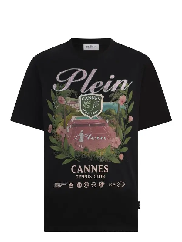 Philipp Plein Round Neck T-shirt Cannes Tennis Club - Black