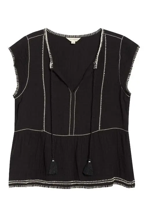 Lucky Brand Embroidered Cotton Tank - 001 Black