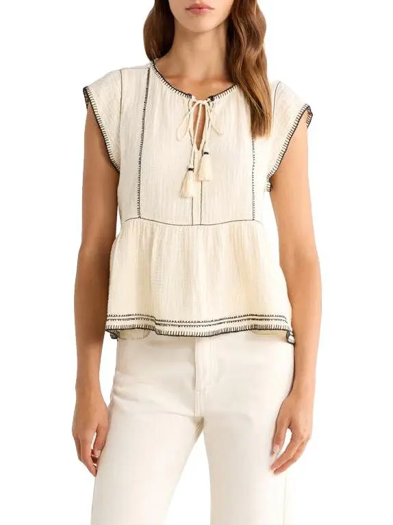 Lucky Brand Embroidered Cotton Tank - Whisper White