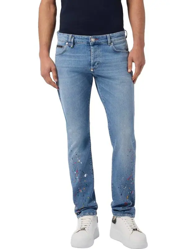 Philipp Plein Super Straight Cut Jeans With Paint Splatter - Mykonos