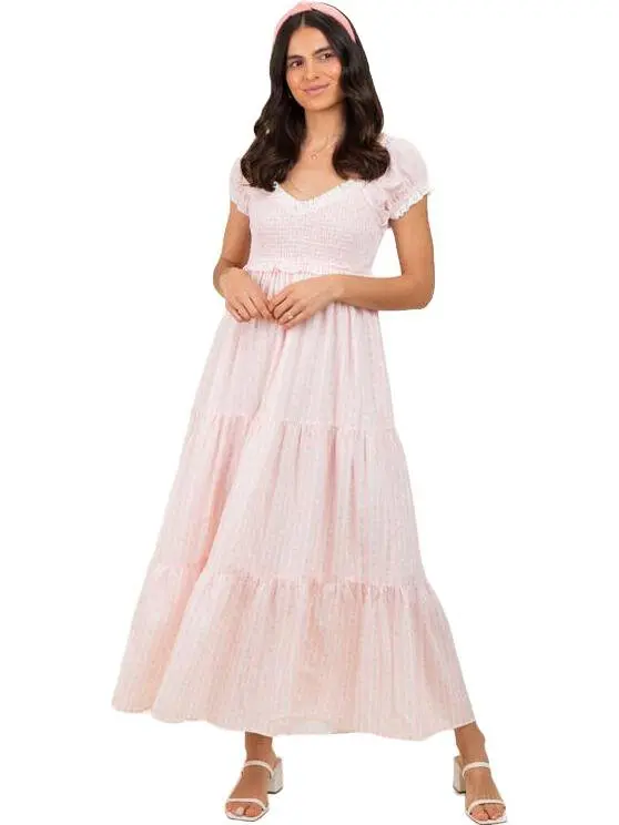 PINKBLUSH Floral Lace Trim Tiered Maxi Dress - Light Pink