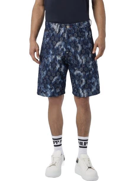 Philipp Plein Jacquard Monogram Denim Shorts - Navy