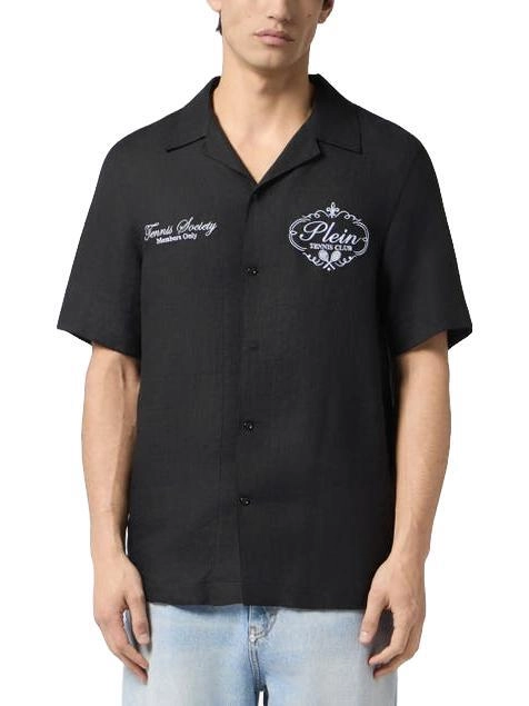 Philipp Plein Linen Bowling Shirt Tennis Club - Black