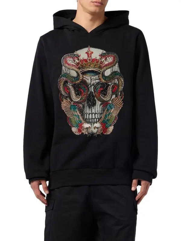 Philipp Plein Hoodie Sweatshirt King Of Snakes Stones - Black